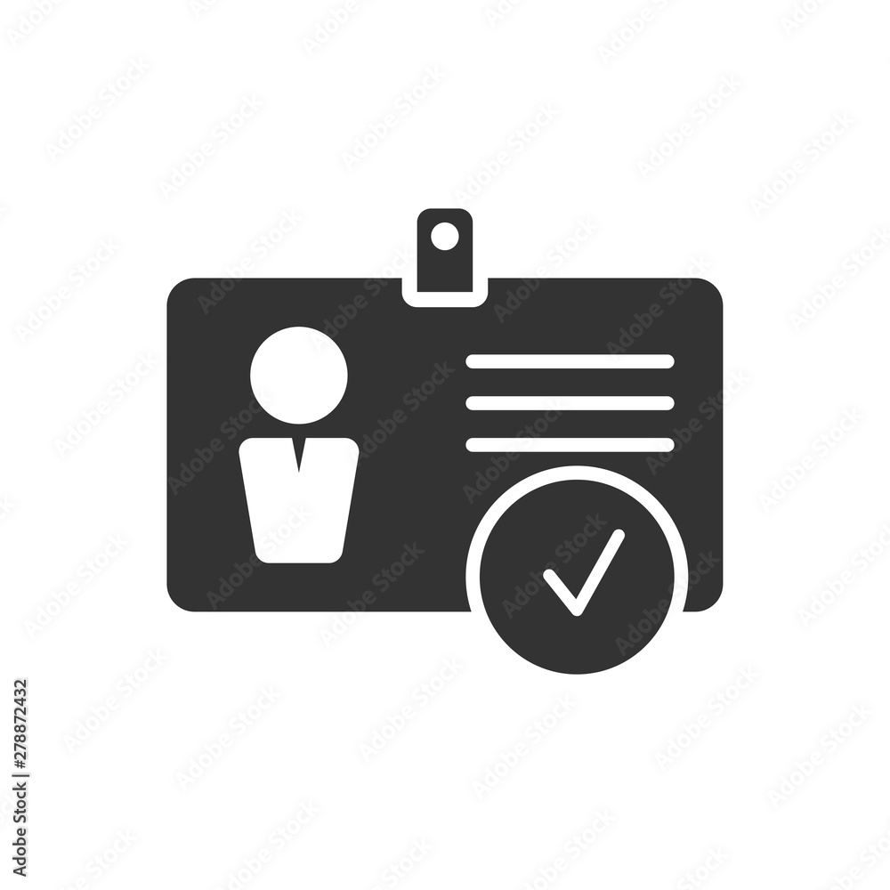 Id card with check mark vector icon. filled flat sign for mobile ...