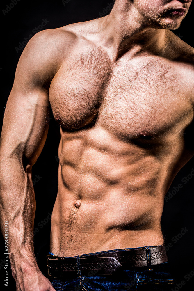 Athletic caucasian, ab, six pack, chest muscles, triceps. Strong mans ...