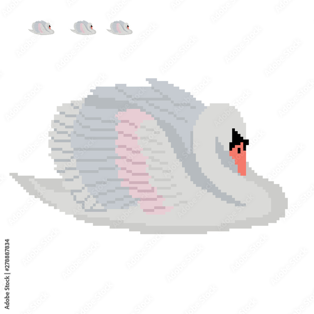 Minimalistic pixel graphic symbol of swan. Pixel Art vector object ...