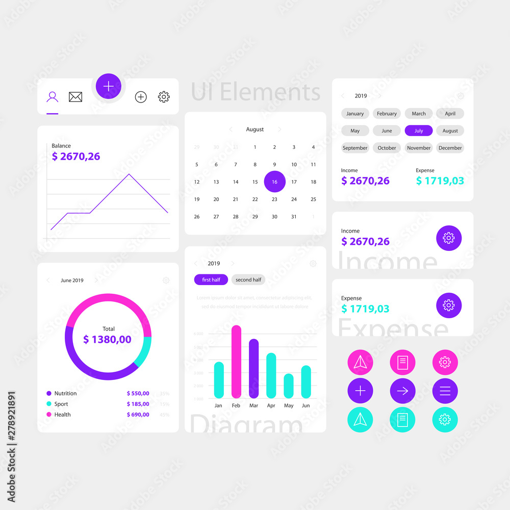 Modern web and app ui elements template. Minimal web interface with ...