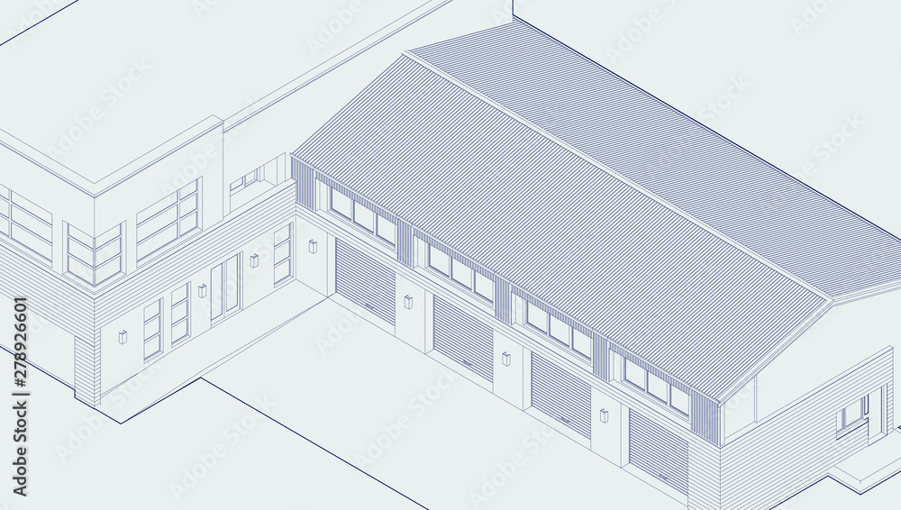 Axonometric automobile repair shop. Architectural blueprint. Stock ...