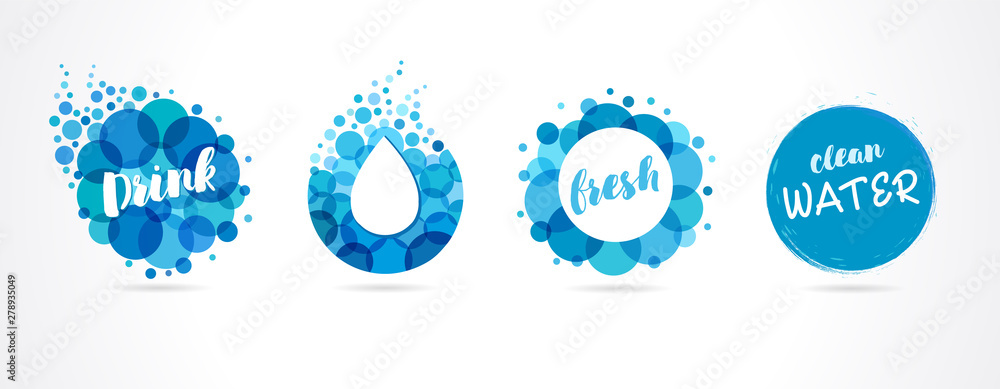 Mineral natural water icons design. Vector set of abstract aqua blue ...