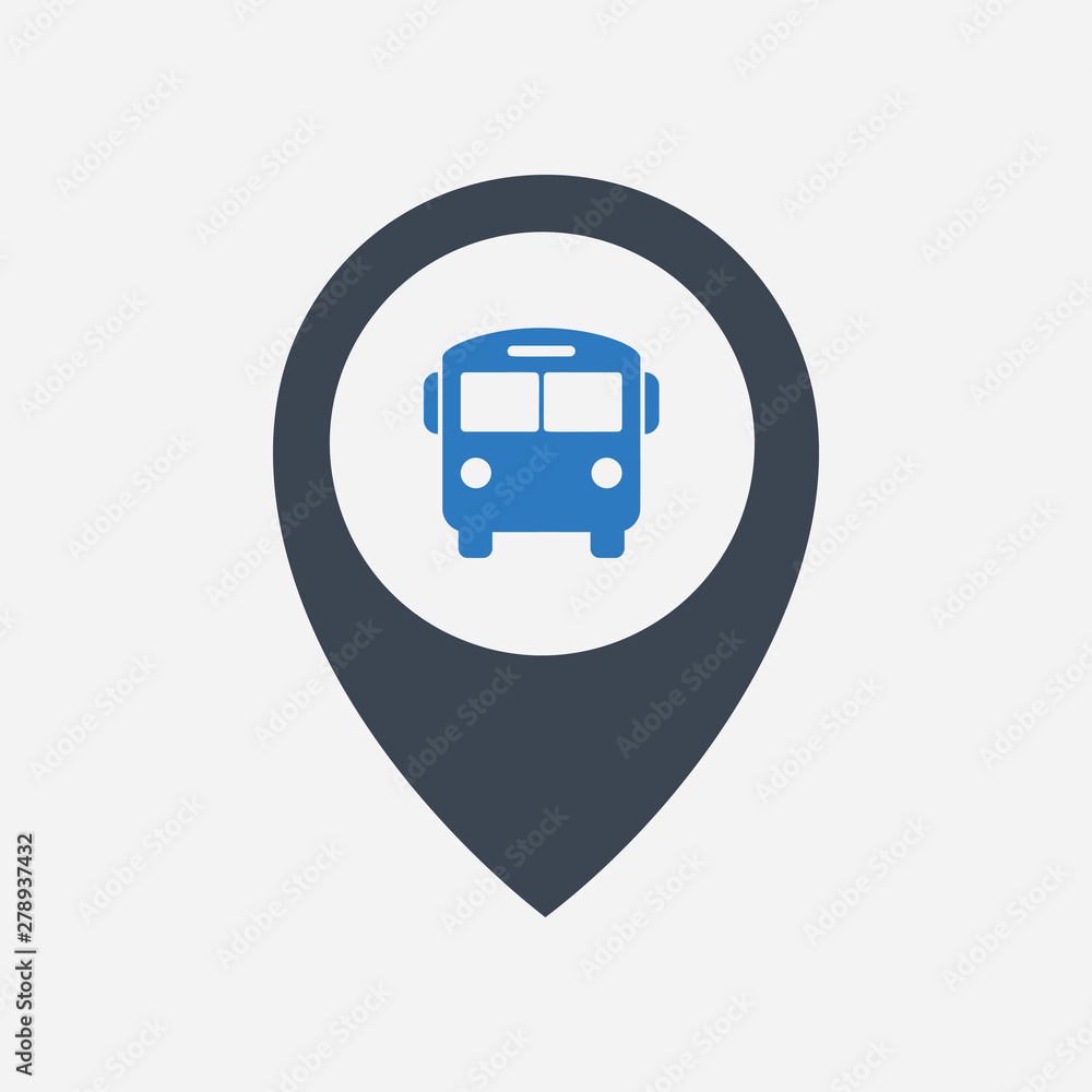 Bus in location gps marker map pin flat icon. Bus stoppage icon concept ...