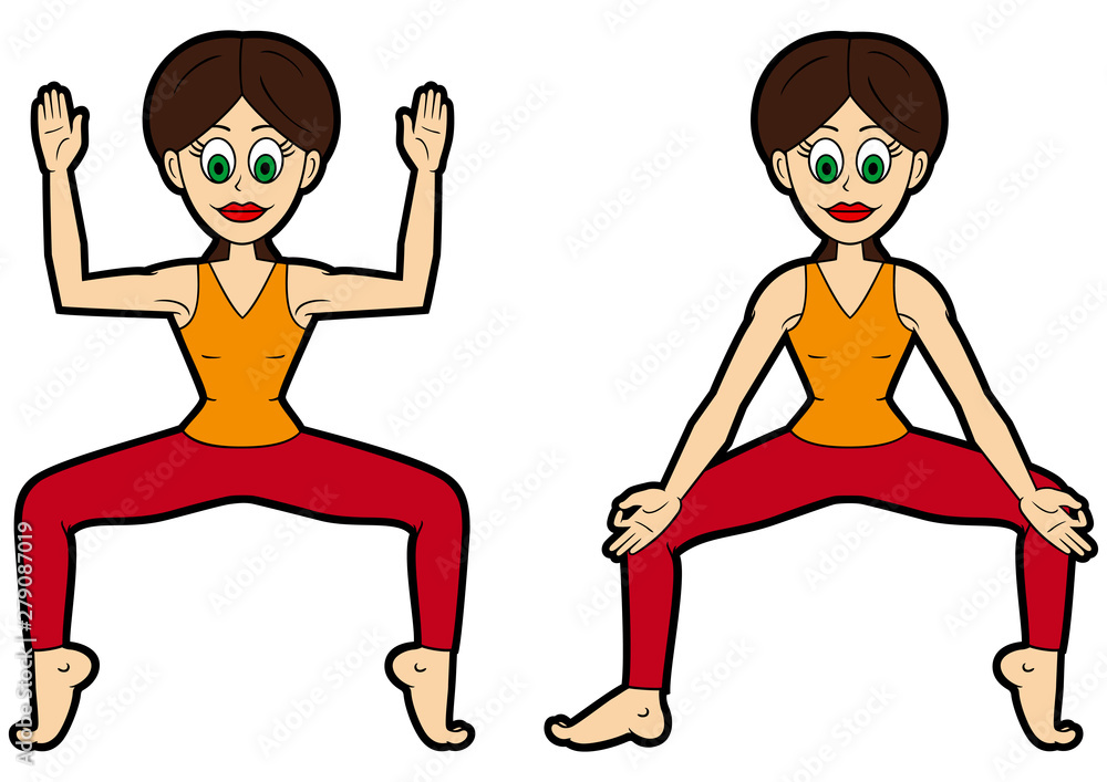 Yoga asana set goddess or temple pose tiptoe variations/Illustration ...