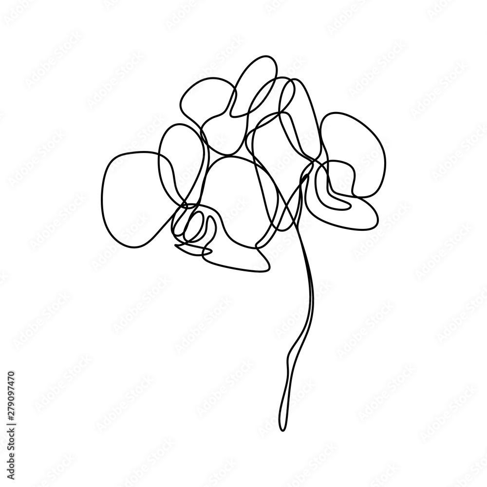 Hand drawn orchid flower. One line drawing continuous illustration ...