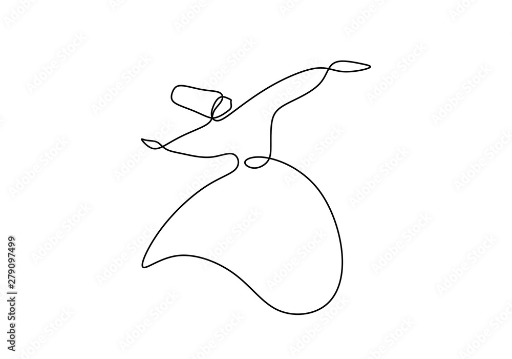 Continuous one line drawing of sufi dancer vector illustration ...