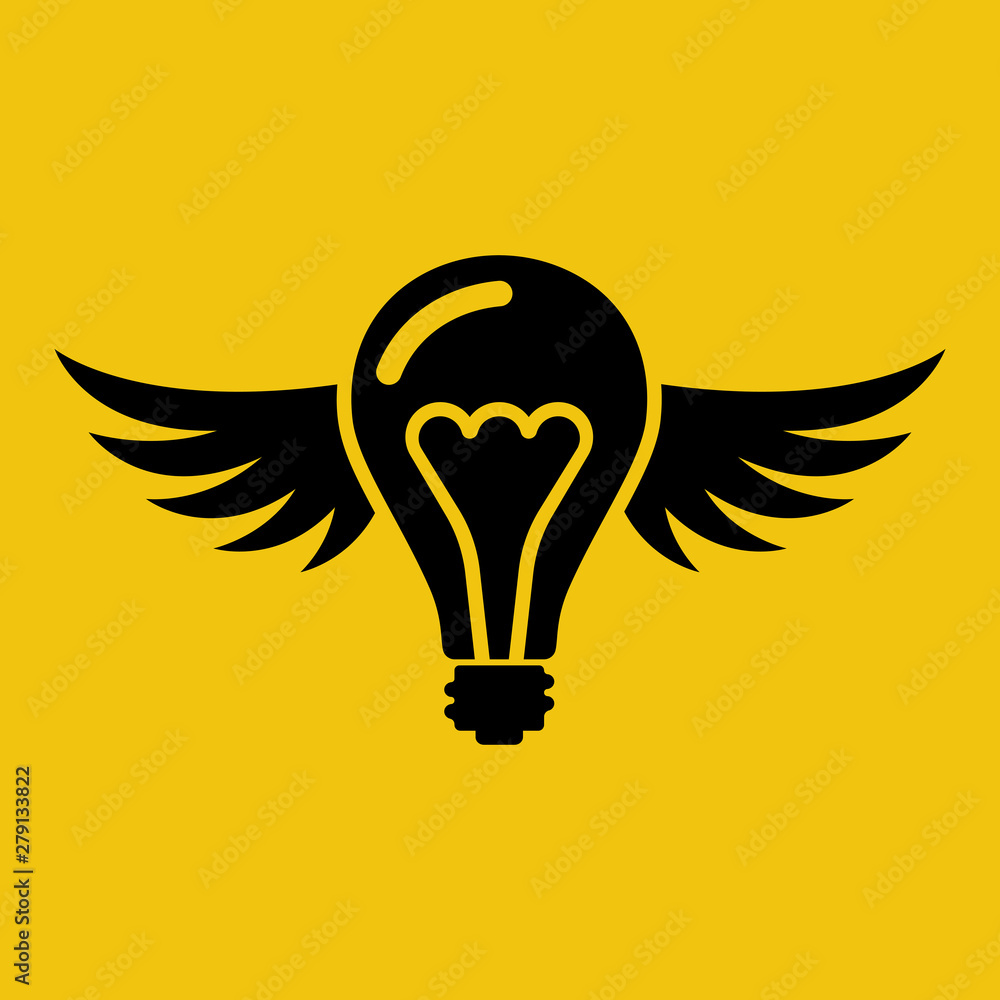 Flying idea black silhouette. Creative pictogram light bulb with wings ...