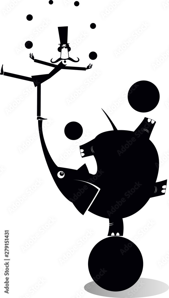 Stock-Vektorgrafik „Elephant and equilibrist mustache man juggle the ...