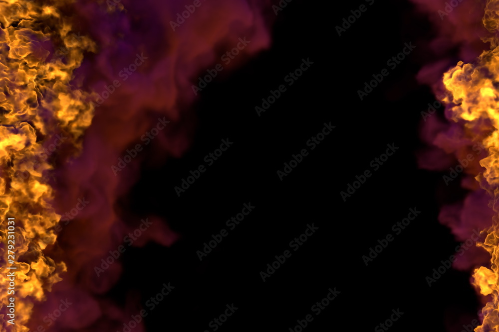 Fire 3D illustration of mysterious glowing fire frame isolated on black ...