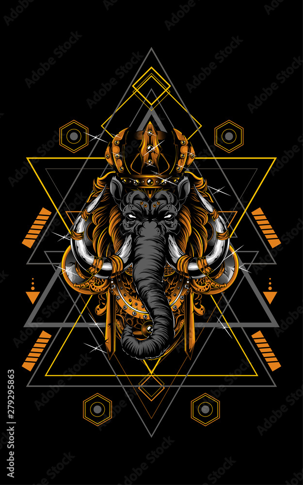 Lembuswana the big mammoth with gold crown and sacred geometry pattern ...