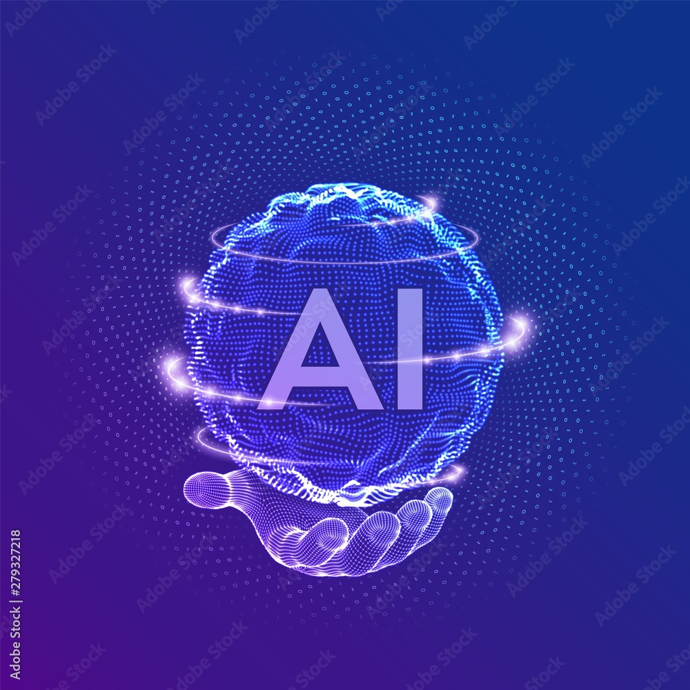 AI. Artificial Intelligence Logo in hand. Artificial Intelligence and Machine Learning Concept ...