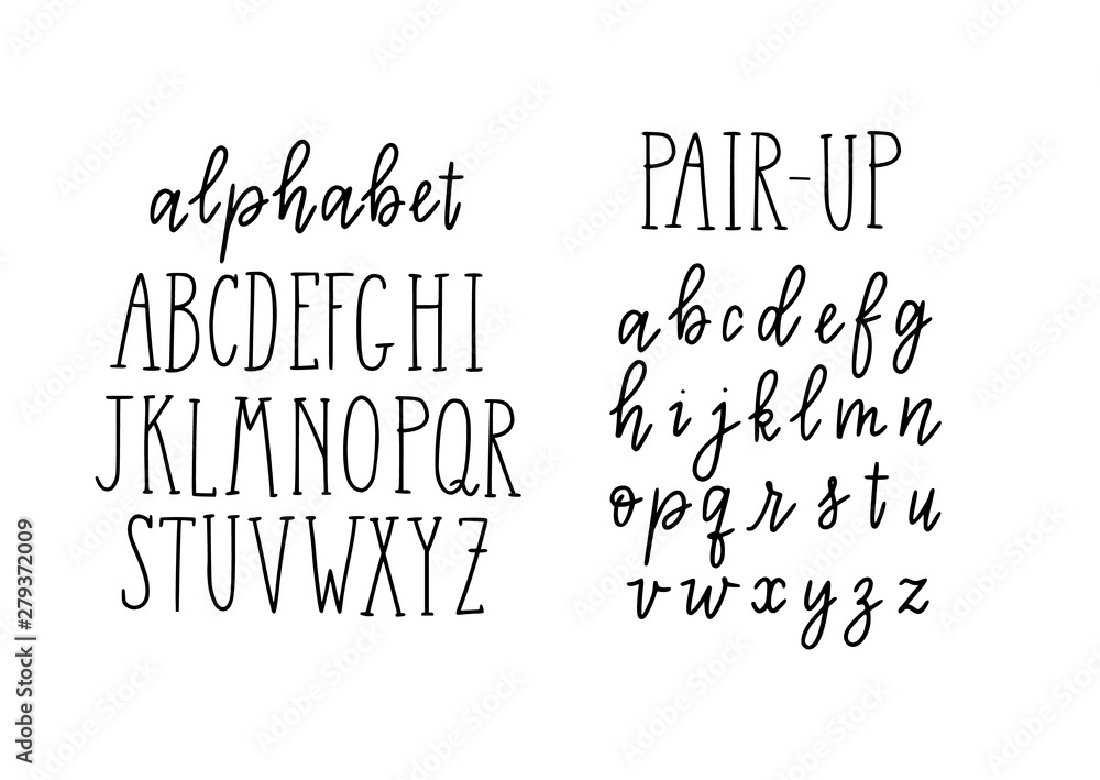 Trendy alphabet lettering. Block capital letters and script lowercase ...