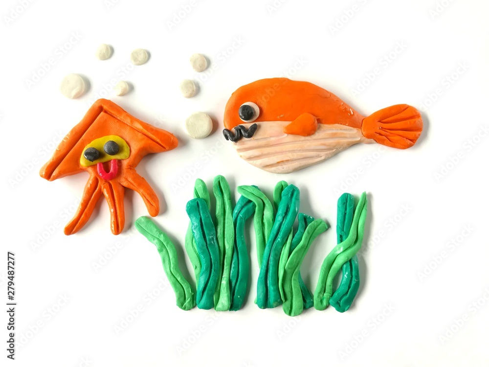 Beautiful underwater made from plasticine clay on white background ...