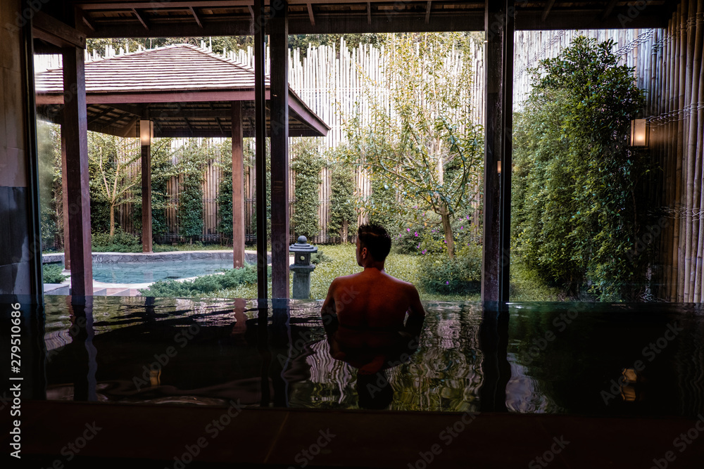 Onsen Spa, japanese onsen bath in Thailand , young men in Onsen bath ...