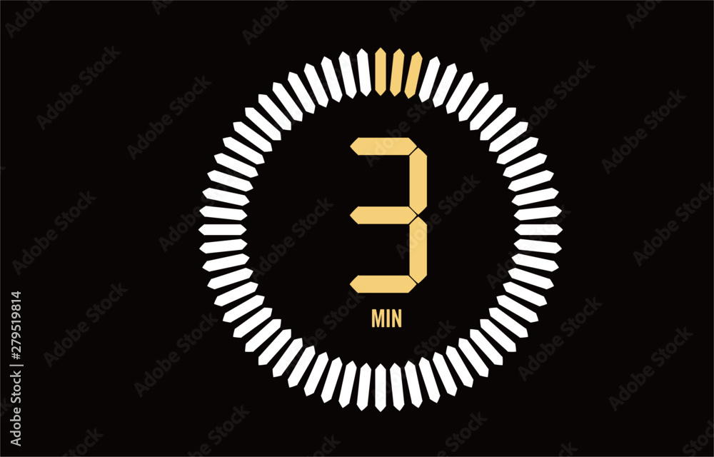 The 3 minutes, stopwatch vector icon, digital timer. clock and watch ...
