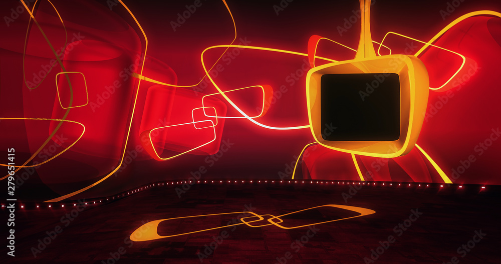 Rendering of a virtual studio, backdrop for live broadcasting or TV ...