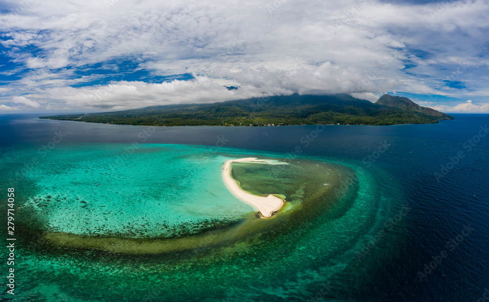 Aerial view of a beautiful offshore sandbar in the southern Philippines ...