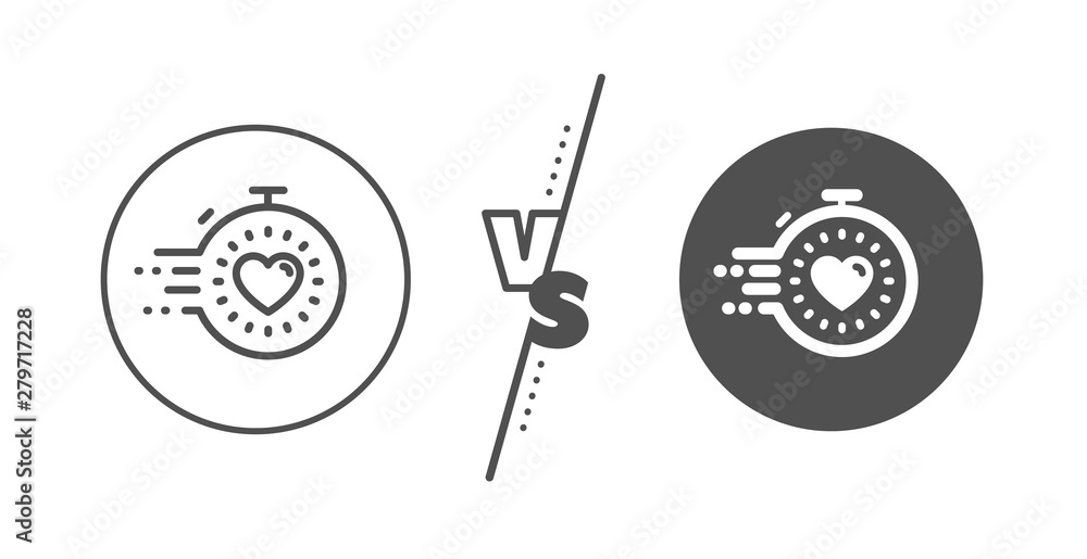 Time management sign. Versus concept. Timer line icon. Stopwatch with ...