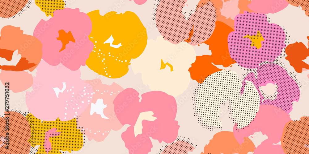 Painting universal freehand floral seamless pattern with hand-drawn ...