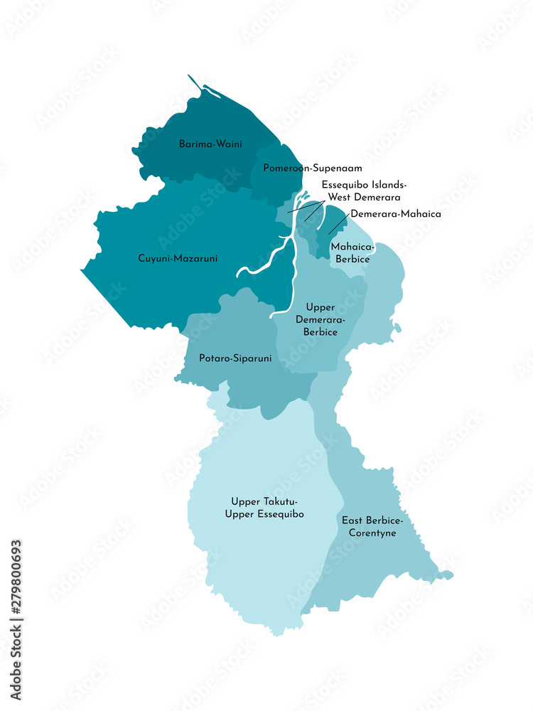 Vector isolated illustration of simplified administrative map of Guyana. Borders and names of ...