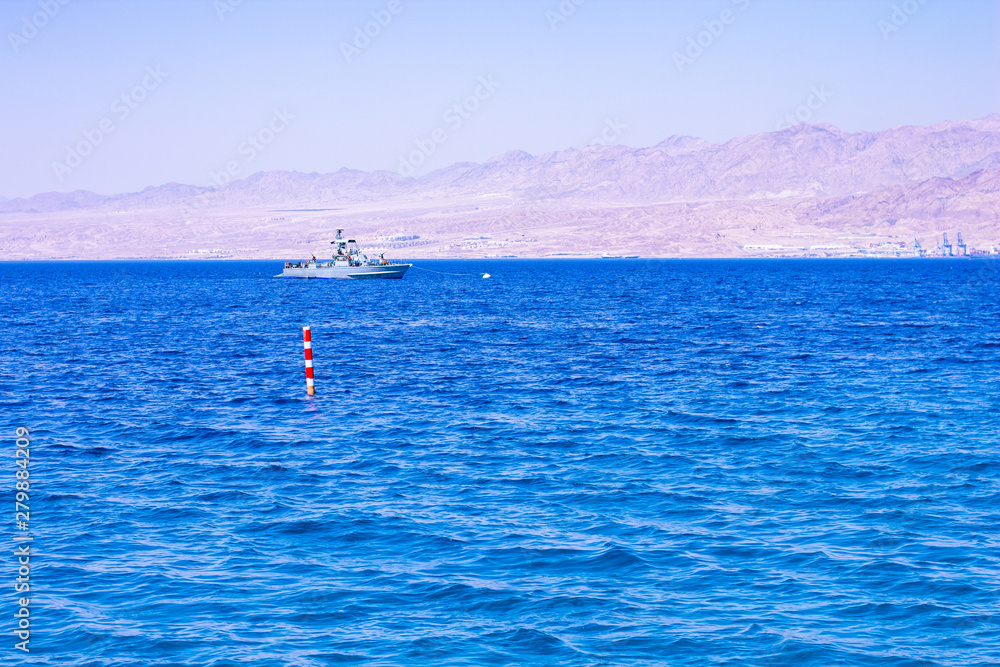 small military patrol ship protected board between Jordan and Israel in ...