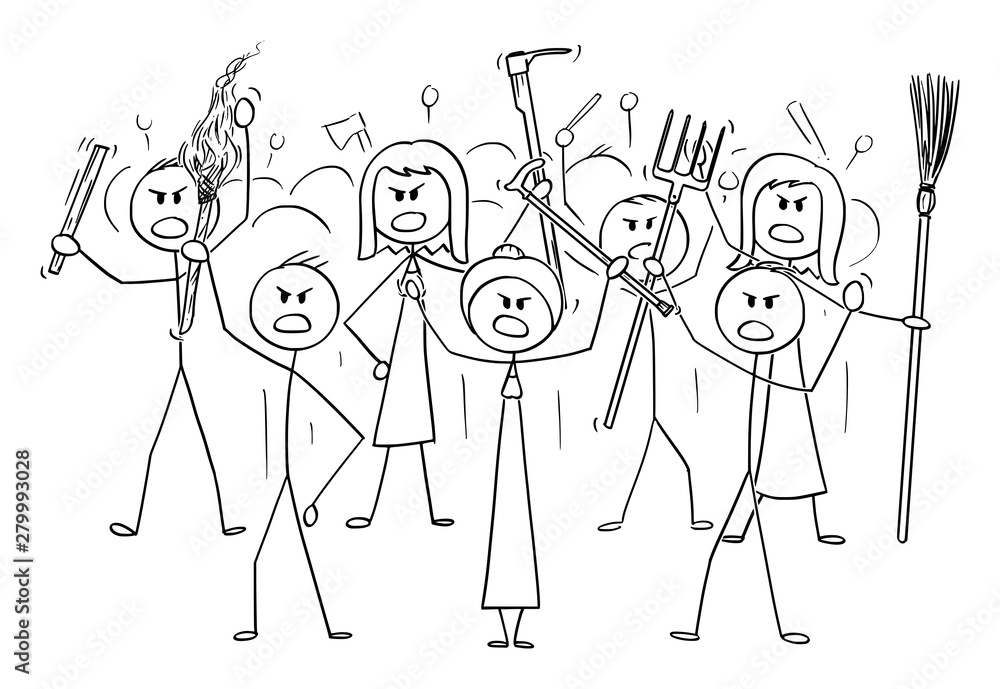 Vector cartoon stick figure drawing conceptual illustration of angry ...