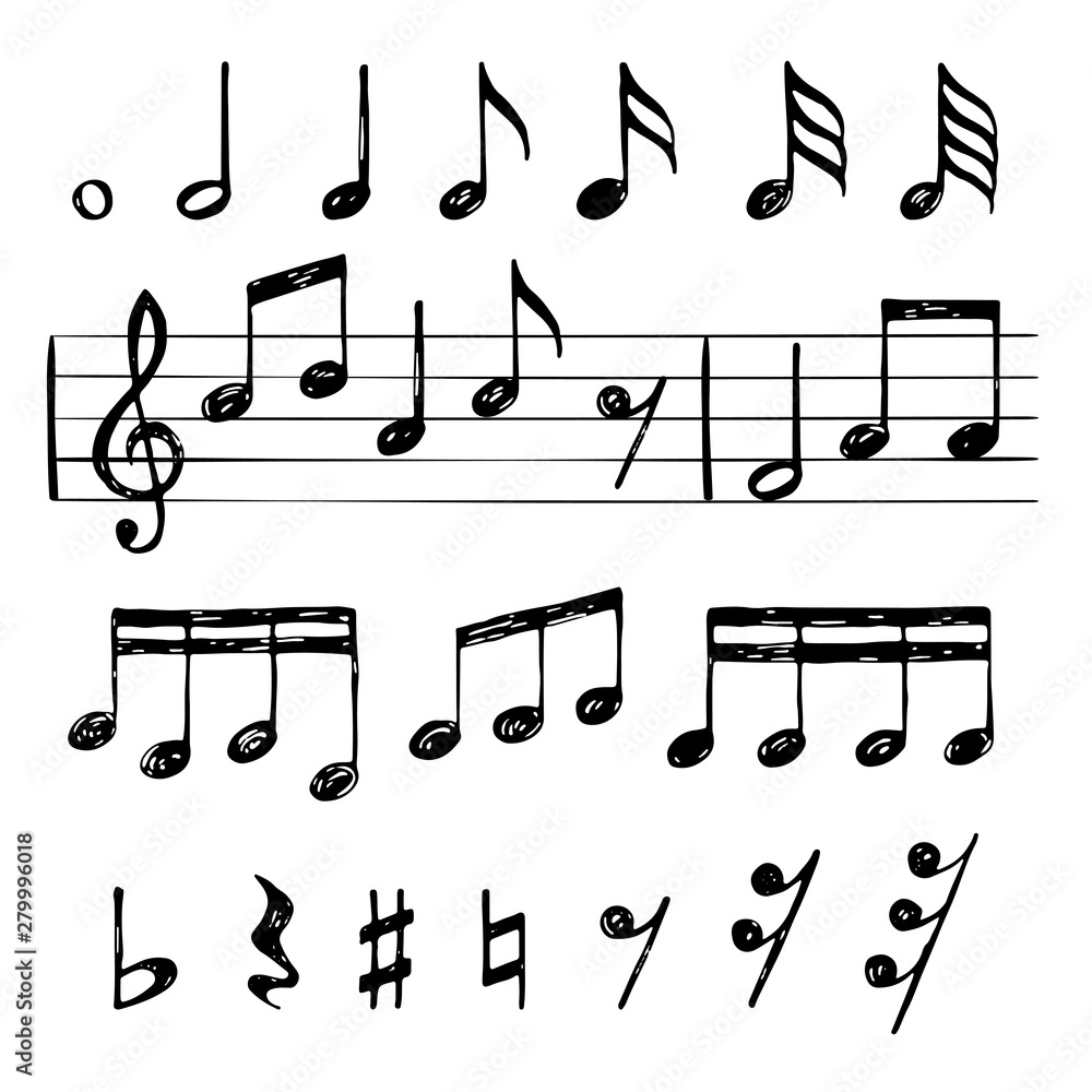 Music notes. Black treble clef stave f sharp minor major sounds vector ...