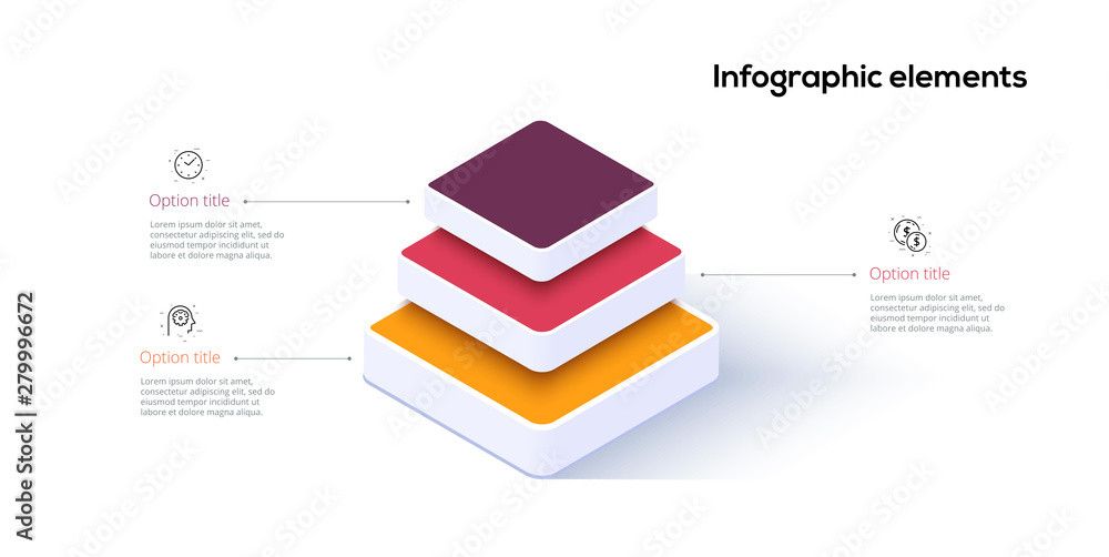 Business pyramid chart infographics with 3 steps. Pyramidal stages ...