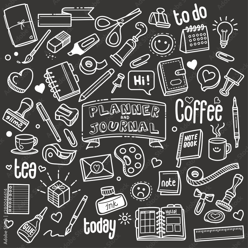Planner and Journal related object and element collection. Hand drawn ...