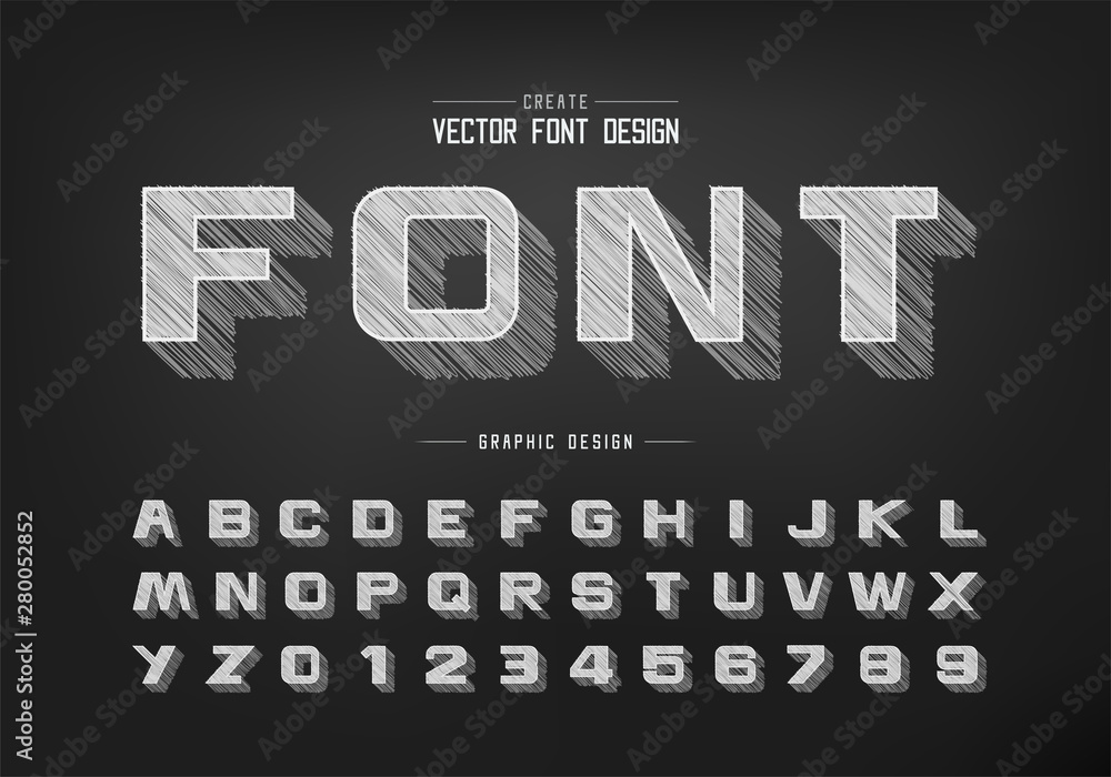 chalk shadow bold font and alphabet vector, Pencil sketch design ...