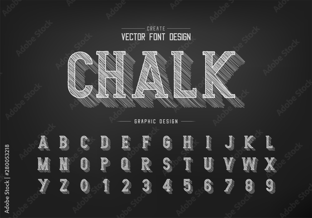 Chalk shadow font and alphabet vector, Pencil sketch writing style ...