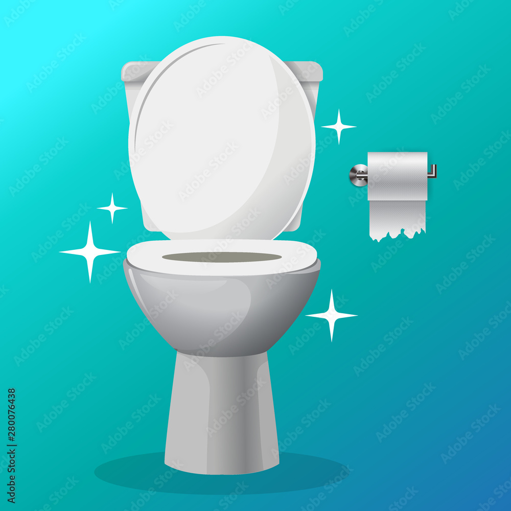 White ceramics vector clean toilet bowl icon with a tolet paper on a ...