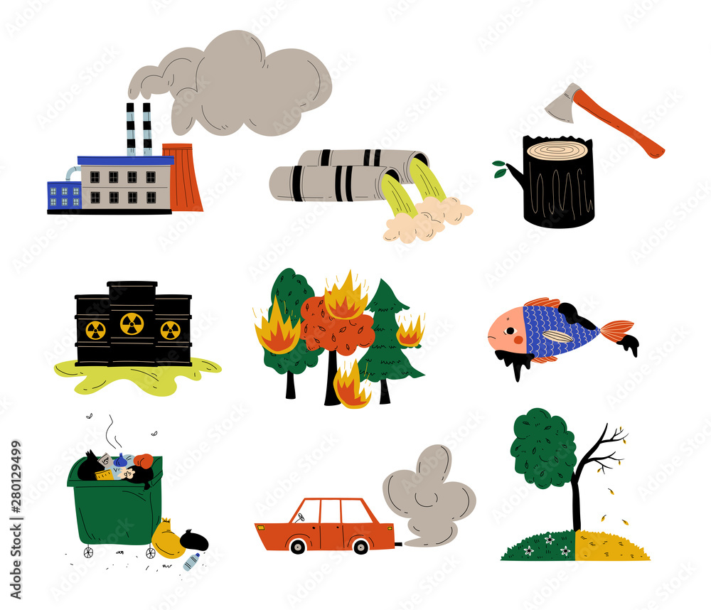 Ecological Problems Set, Environmental Pollution of Earth, Water, Air ...