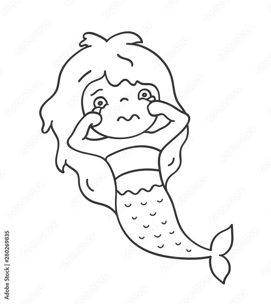 Vector de Stock Scared crying little mermaid. Cute cartoon character ...
