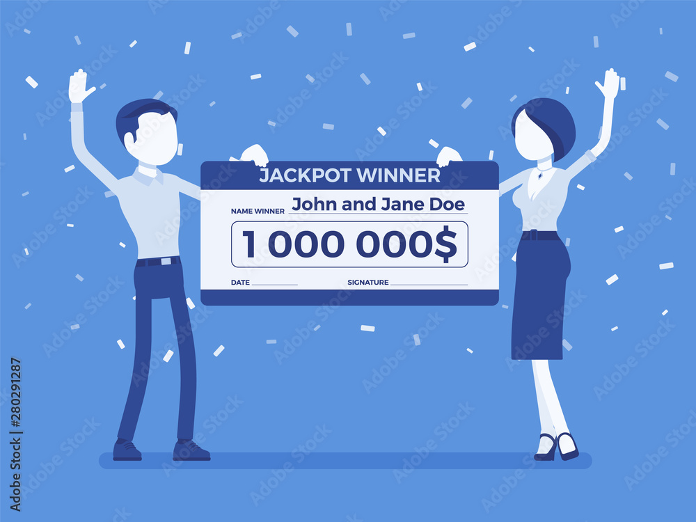 Stock-Vektorgrafik „Winning lottery ticket, happy pair holding giant ...