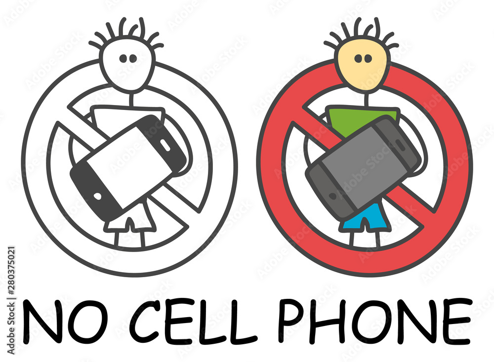 Funny vector stick man with a mobile in children's style. No cell phone ...