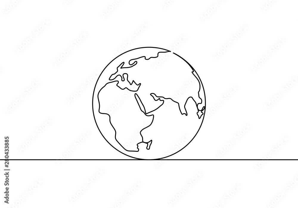 Earth globe one line drawing of world map vector illustration ...