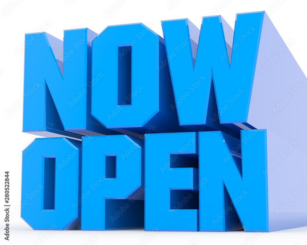 3D NOW OPEN word on white background illustration 3D rendering Stock ...