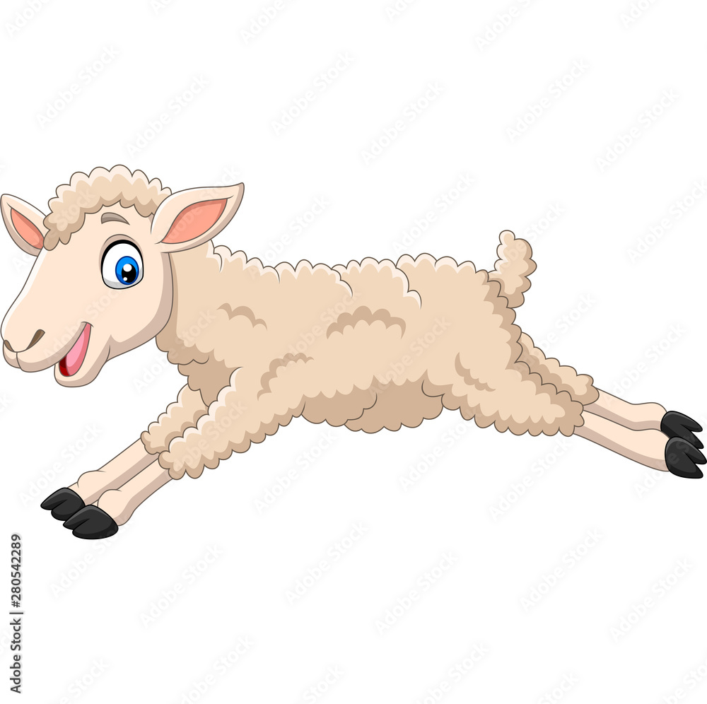 Cartoon happy lamb jumping on white background Stock Vector | Adobe Stock