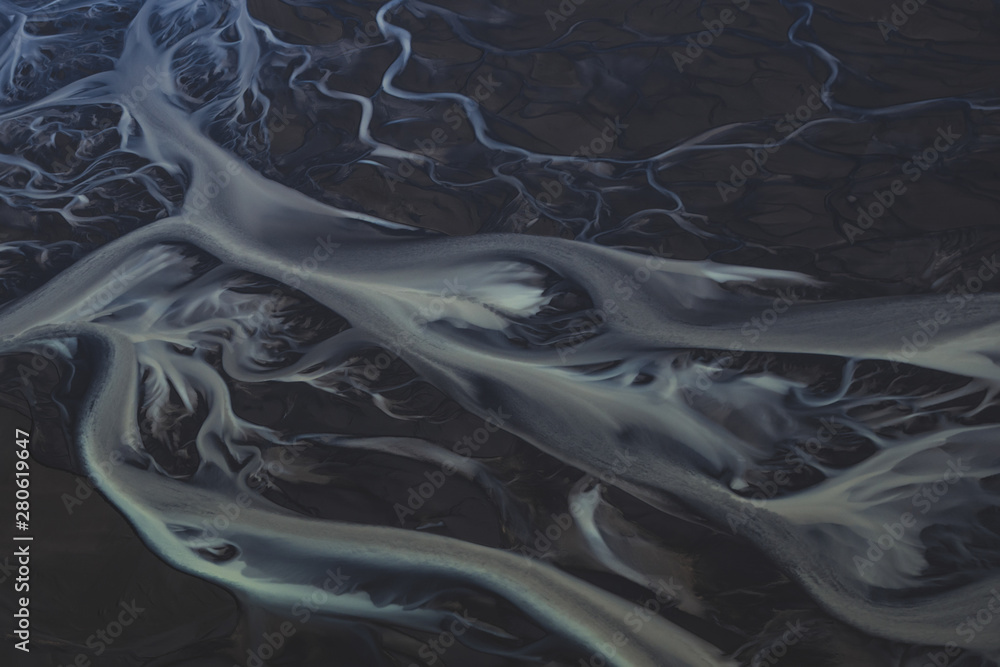 Braided rivers in Iceland, the color is from thousands of years of ...