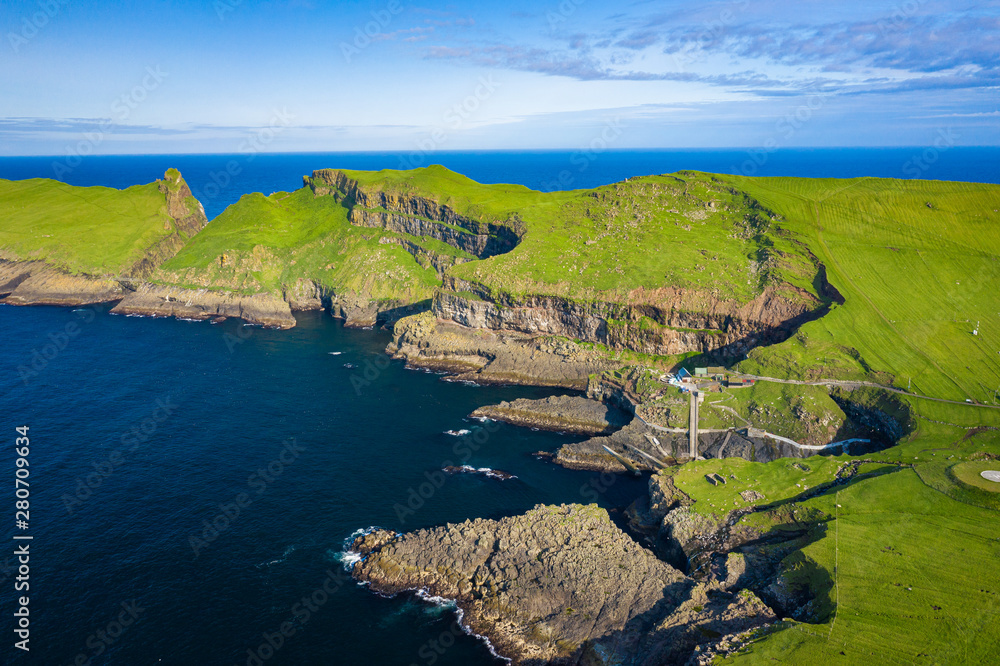 Aerial view of Mykines island in Faroe Islands, North Atlantic Ocean ...
