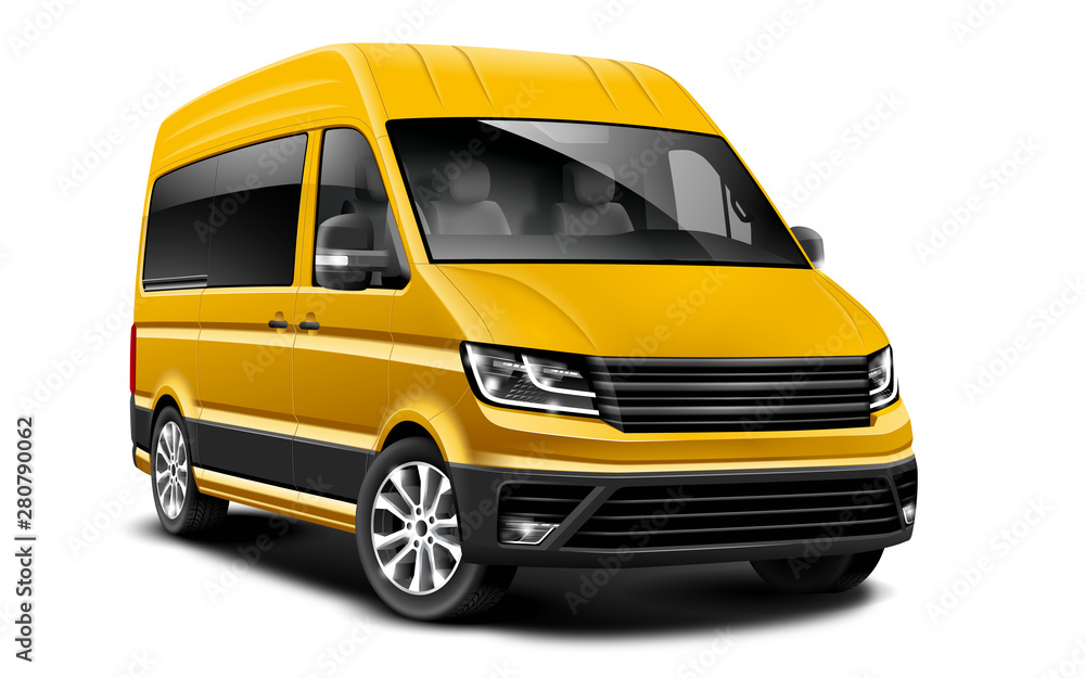 Yellow Generic Van Car On White Background. Minivan Family Automobile ...