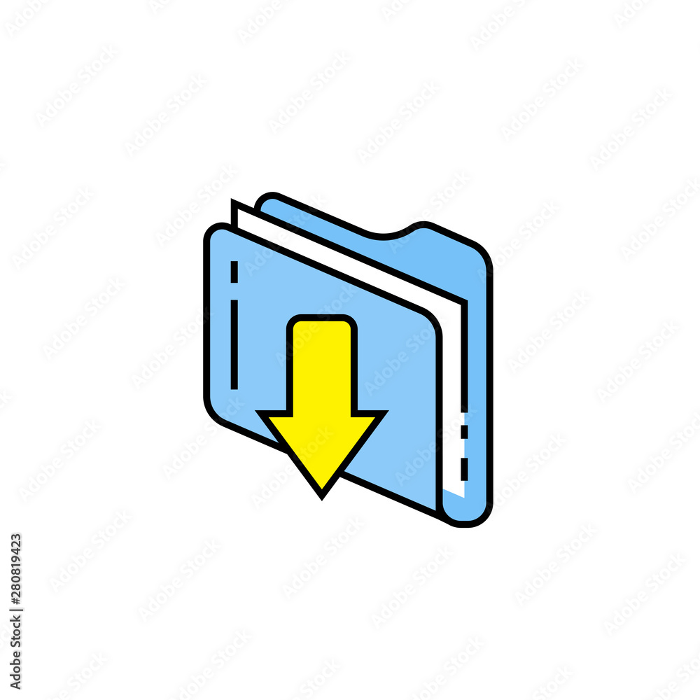 Download file line icon. Recieve data folder sign. Computer document ...