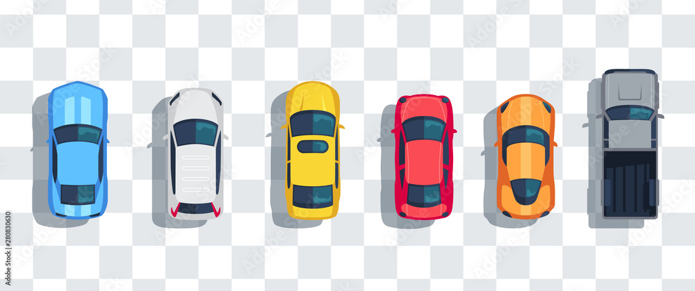 Cars set from above, top view isolated. Cute beautiful cartoon ...