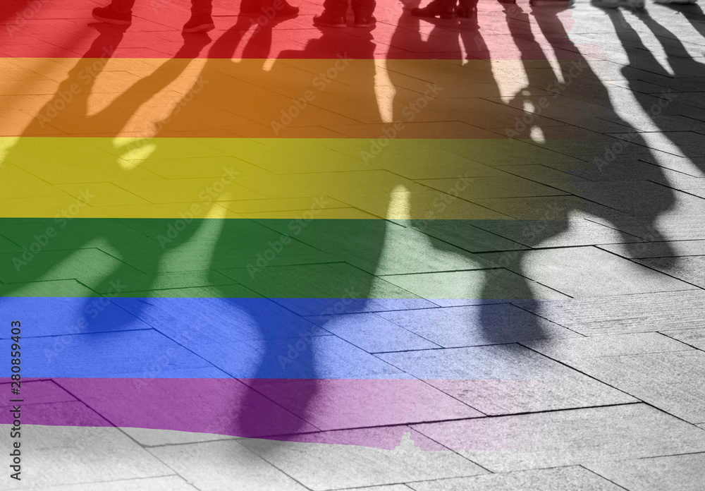 Gay Rights Shadows of People and Rainbow Flag as Symbol Right, Freedom ...