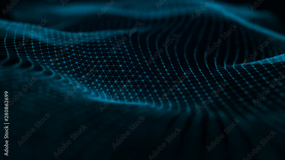 Futuristic background of points and lines with a dynamic wave. Big data. Abstract background 3d ...