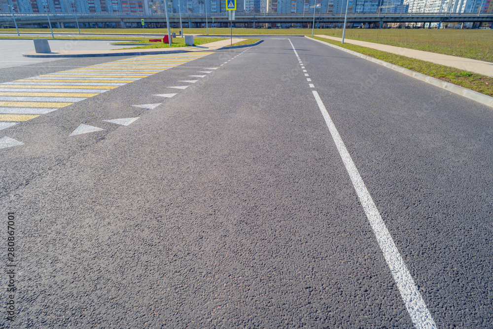 Open space with road signs and road markings, road intersections ...
