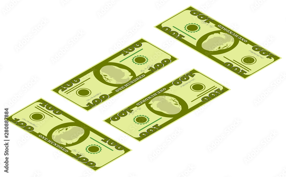 Isometric money icons. Dollar currency banknote green. Dollars bill ...