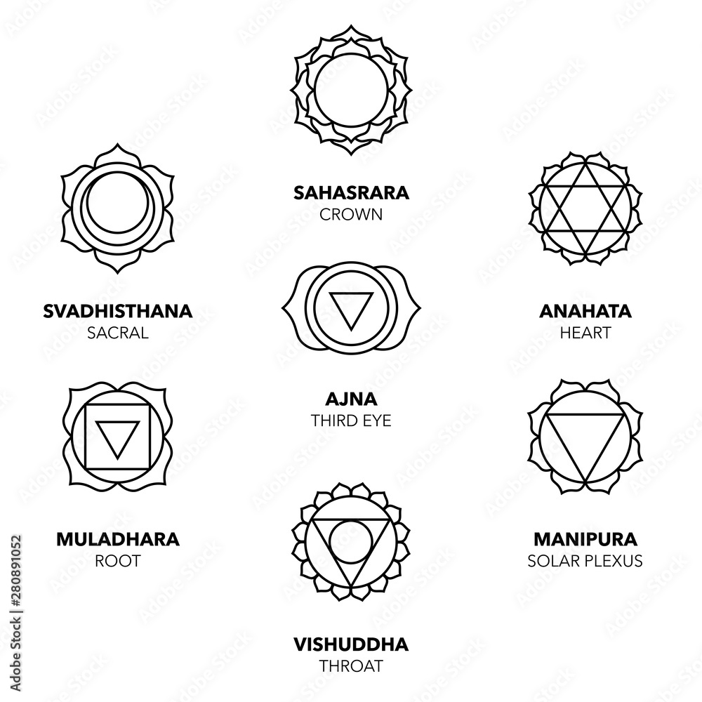 Seven Chakras Icons, simple black graphic set Stock Vector | Adobe Stock