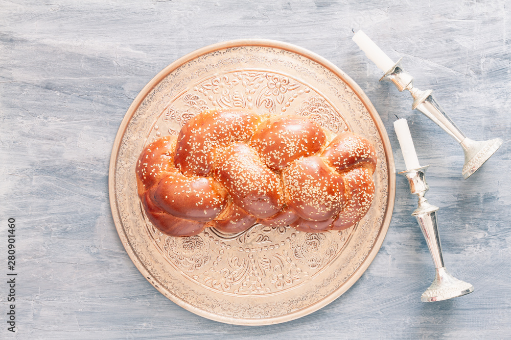 Shabbat or Sabbath kiddush ceremony composition with a traditional ...